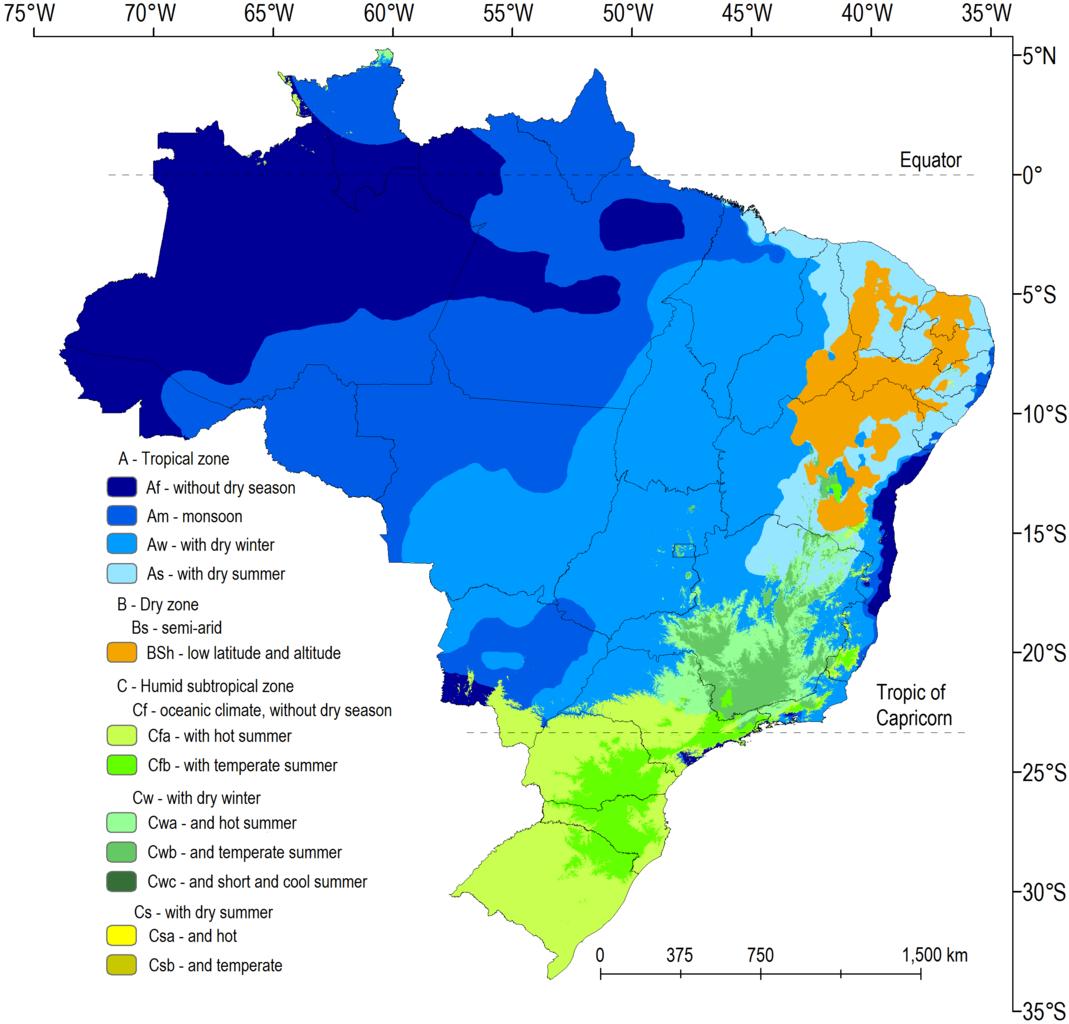 Brasil clima mapa - mapa del Clima en Brasil (América del Sur - América)